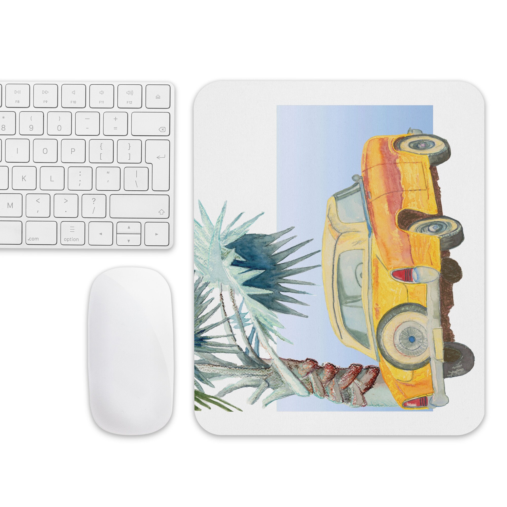 Yellow Classic Car and Palm Tree Mouse Pad - Etsy