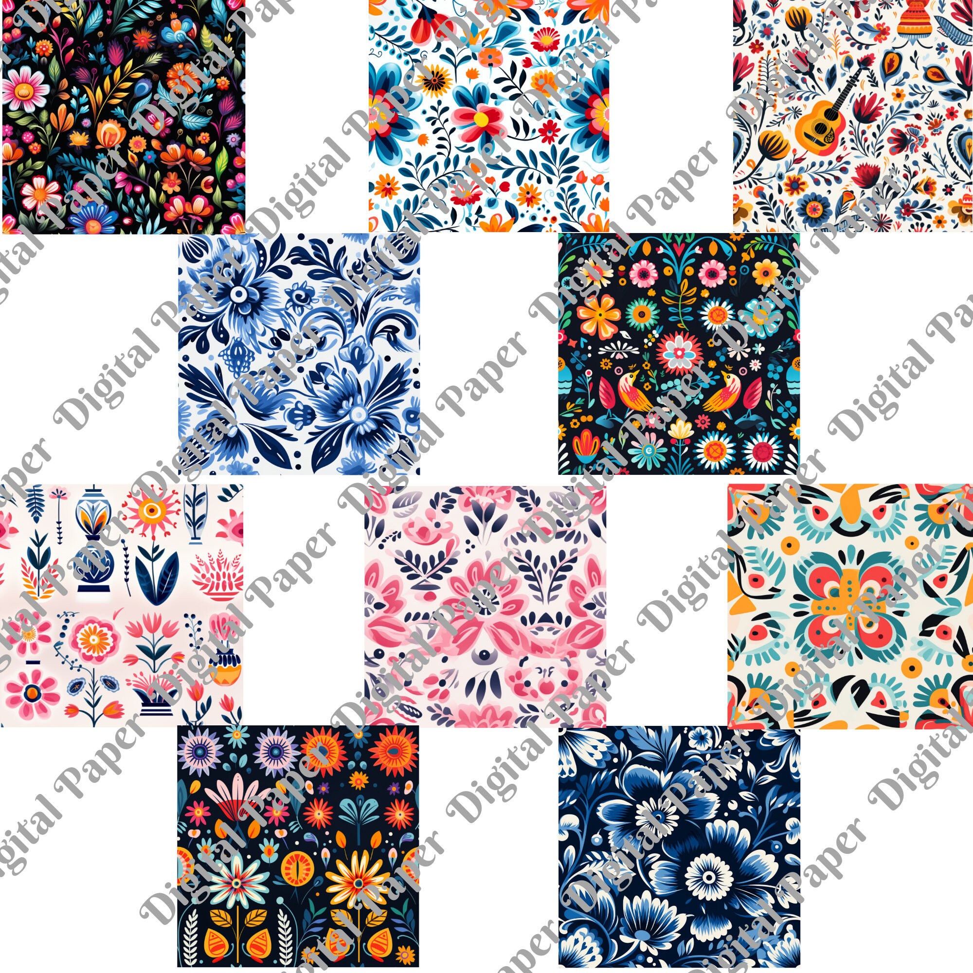Mexican Folklorico & Talavera Inspired Seamless 12 X 12, 300 Dpi ...
