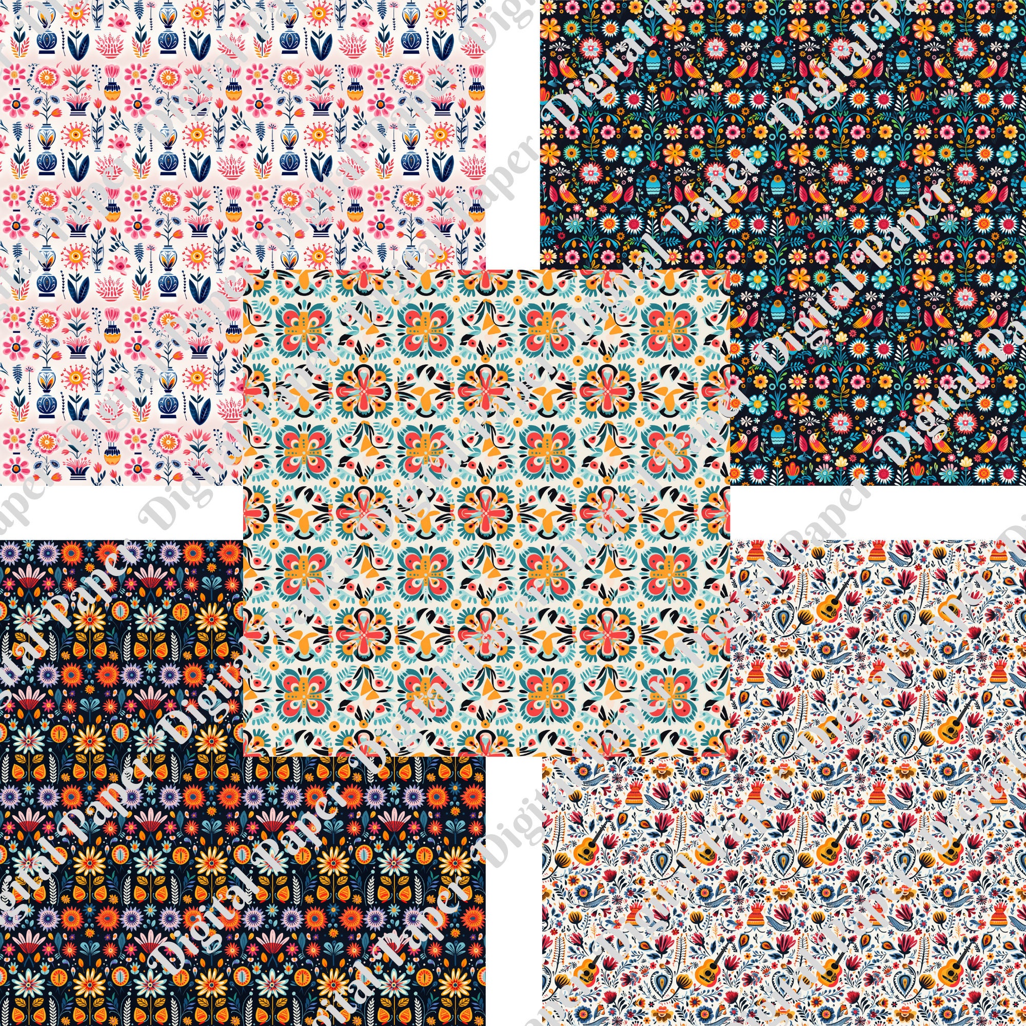 Mexican Folklorico & Talavera Inspired Seamless 12 X 12, 300 Dpi ...
