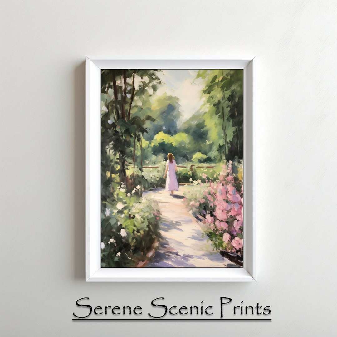 Garden Wander - Tranquil Path Digital Print, Woman in Nature, Floral ...