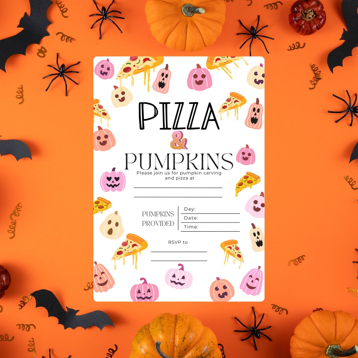 Halloween Party Printable Invitations. Pizza Party Invitation. Pumpkin ...