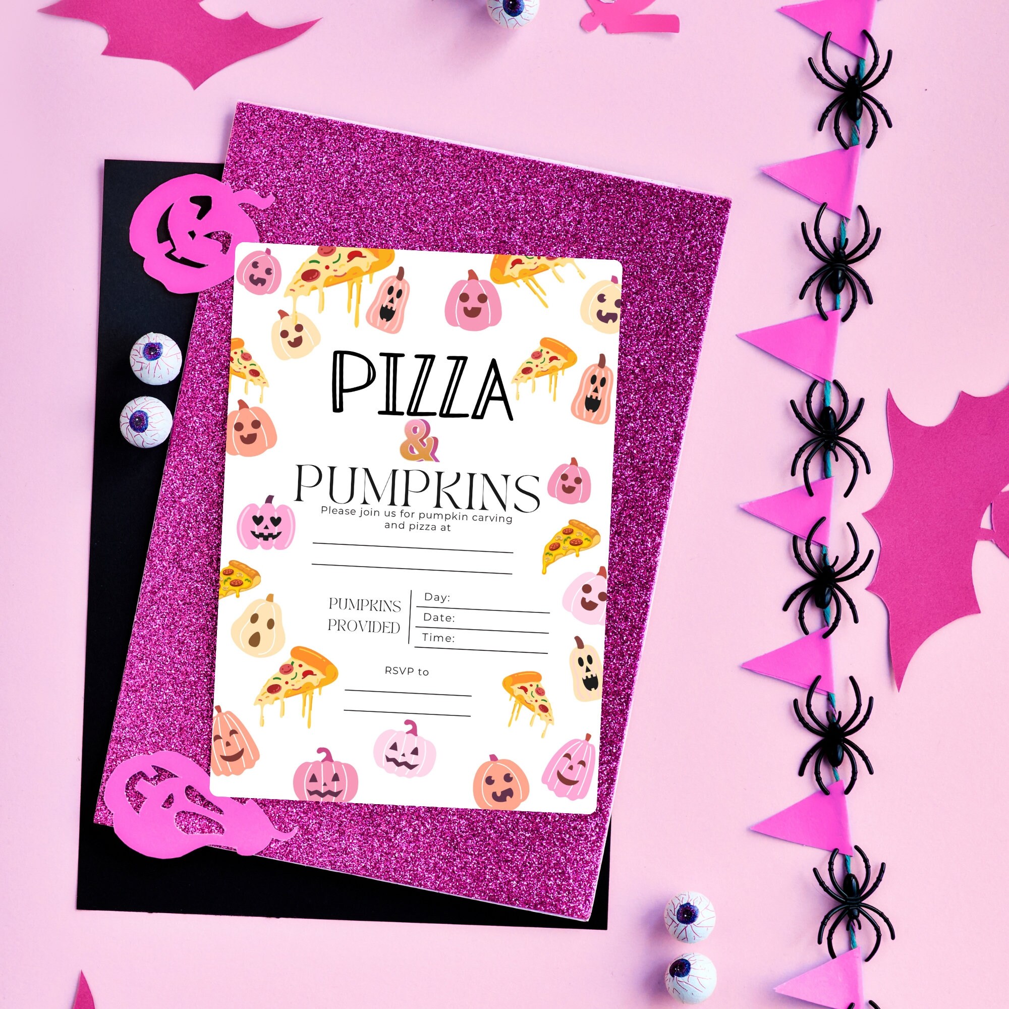 Halloween Party Printable Invitations. Pizza Party Invitation. Pumpkin ...