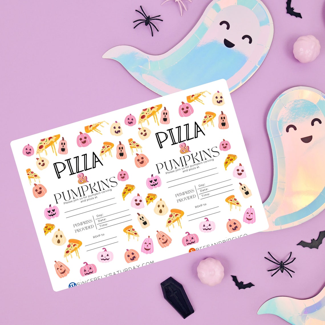 Halloween Party Printable Invitations. Pizza Party Invitation. Pumpkin ...