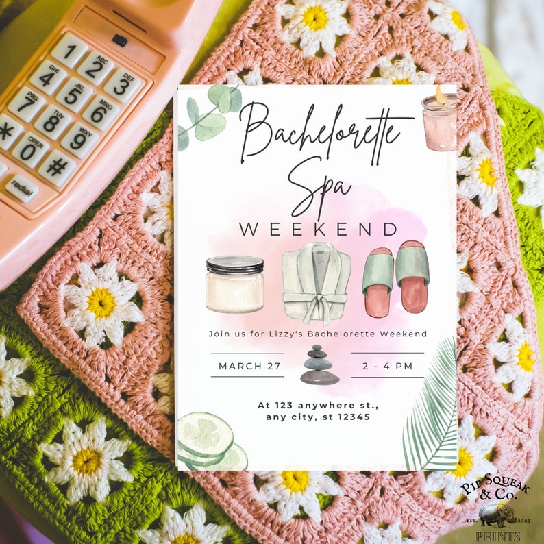 Bachelorette Spa Weekend Party and Itinerary Invitations, Editable Spa ...