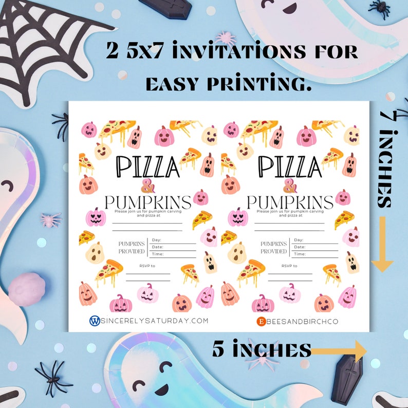 Halloween Party Printable Invitations. Pizza Party Invitation. Pumpkin ...