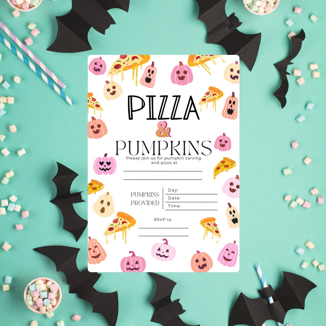Halloween Party Printable Invitations. Pizza Party Invitation. Pumpkin ...