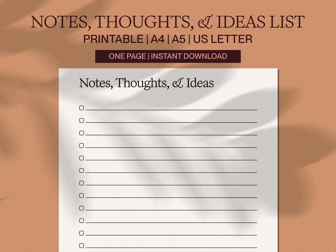 Printable Thoughts and Ideas Organizer, Idea Jotting Tool, Checklist ...