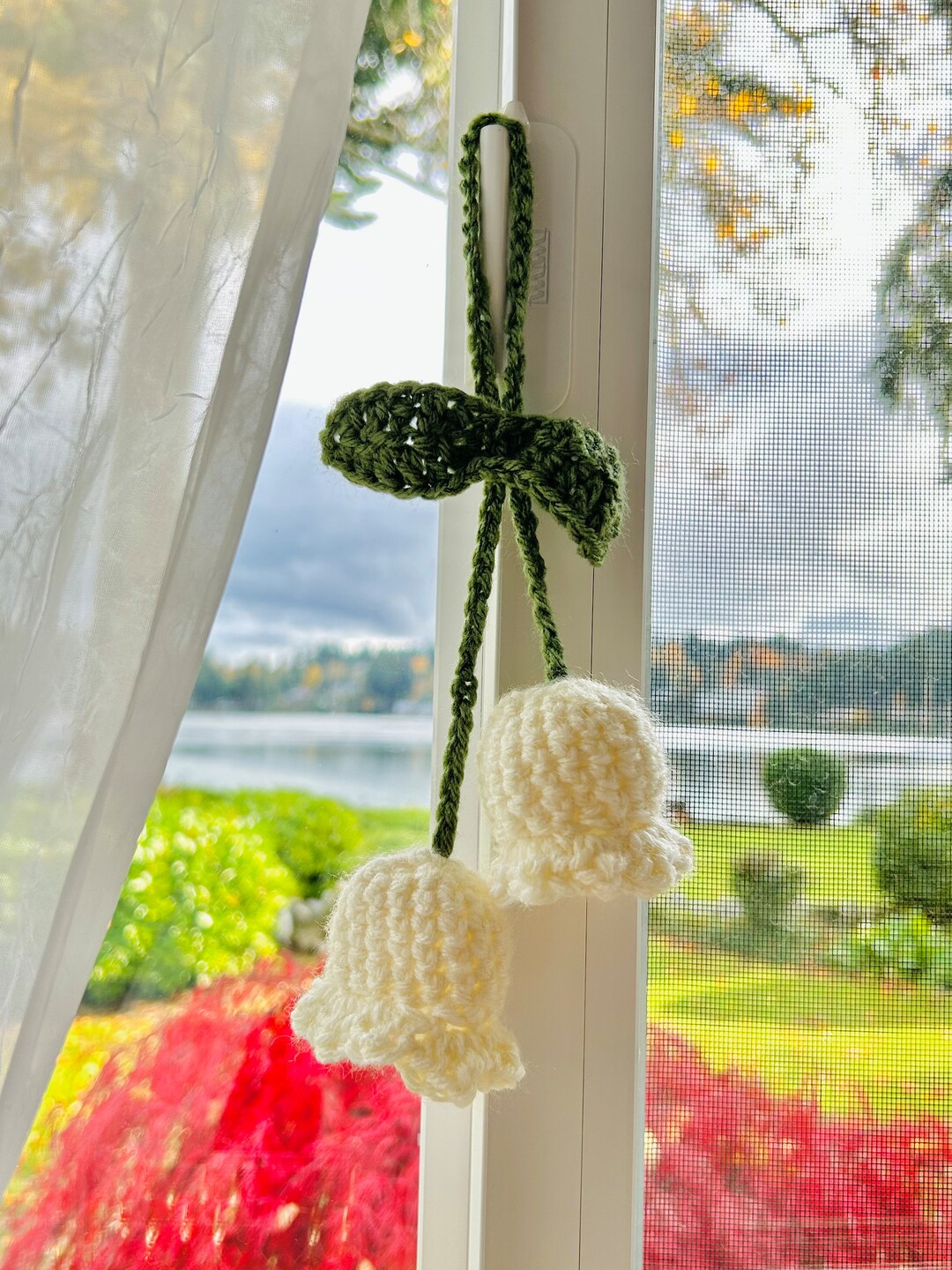 Crocheted Lily of the Valley Car Mirror Hanger - Handmade Crochet Car ...