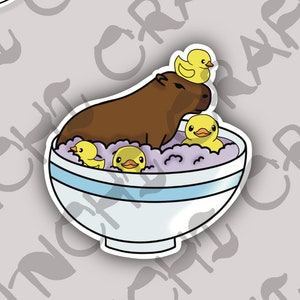 ACRYLIC VINYL STICKER, Capybara in a Bath With Rubber Ducks, Capy-bath ...