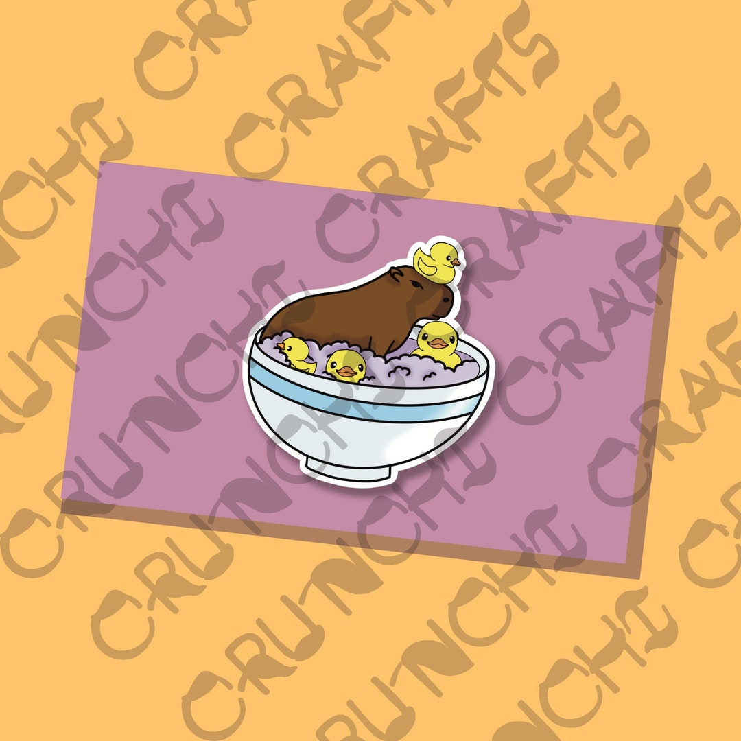 ACRYLIC VINYL STICKER, Capybara in a Bath With Rubber Ducks, Capy-bath ...