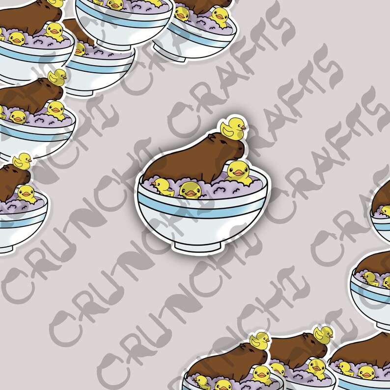 ACRYLIC VINYL STICKER, Capybara in a Bath With Rubber Ducks, Capy-bath ...