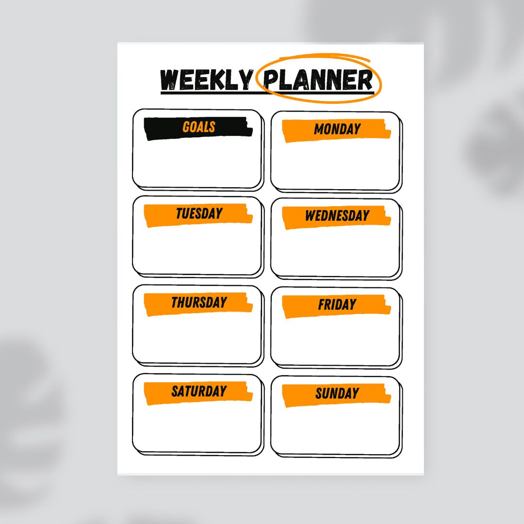 Weekly Planner With Goals Printable Planner Orange - Etsy