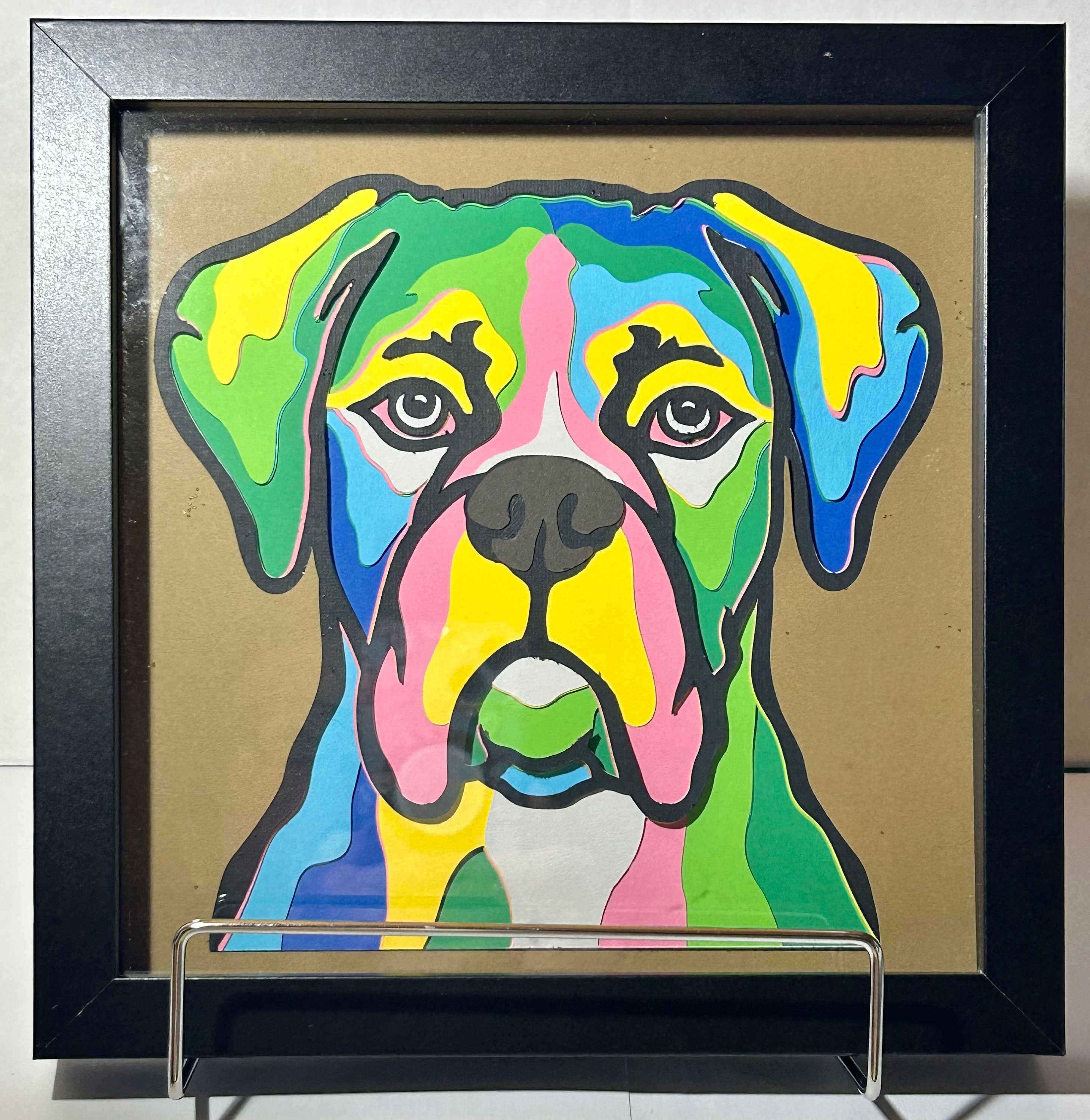 Boxer Dog Shadowbox - This Black 9x9 Frame Features a Colorful 3D Boxer ...