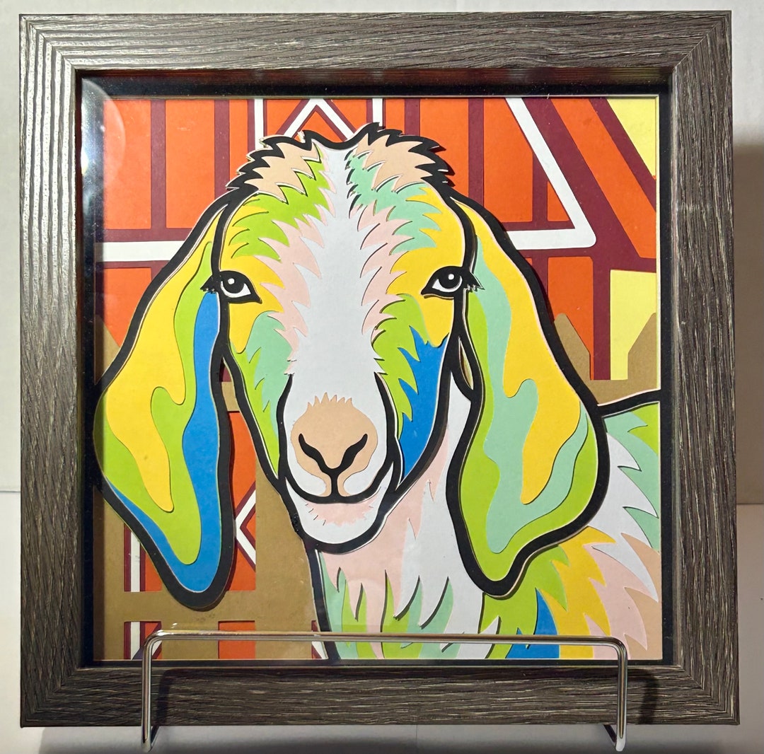 Goat Shadowbox - This Gray Wood-tone 8x8 Frame Features a Colorful 3D ...