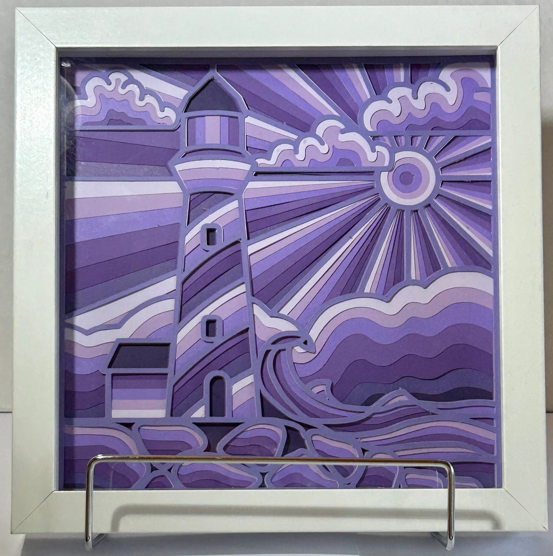 Lighthouse Shadowbox This White 8x8 Frame Features Shades of Purple ...