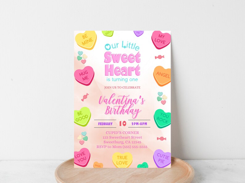 Valentine Pink Heart Invite Sweetheart Birthday Invite Conversation ...