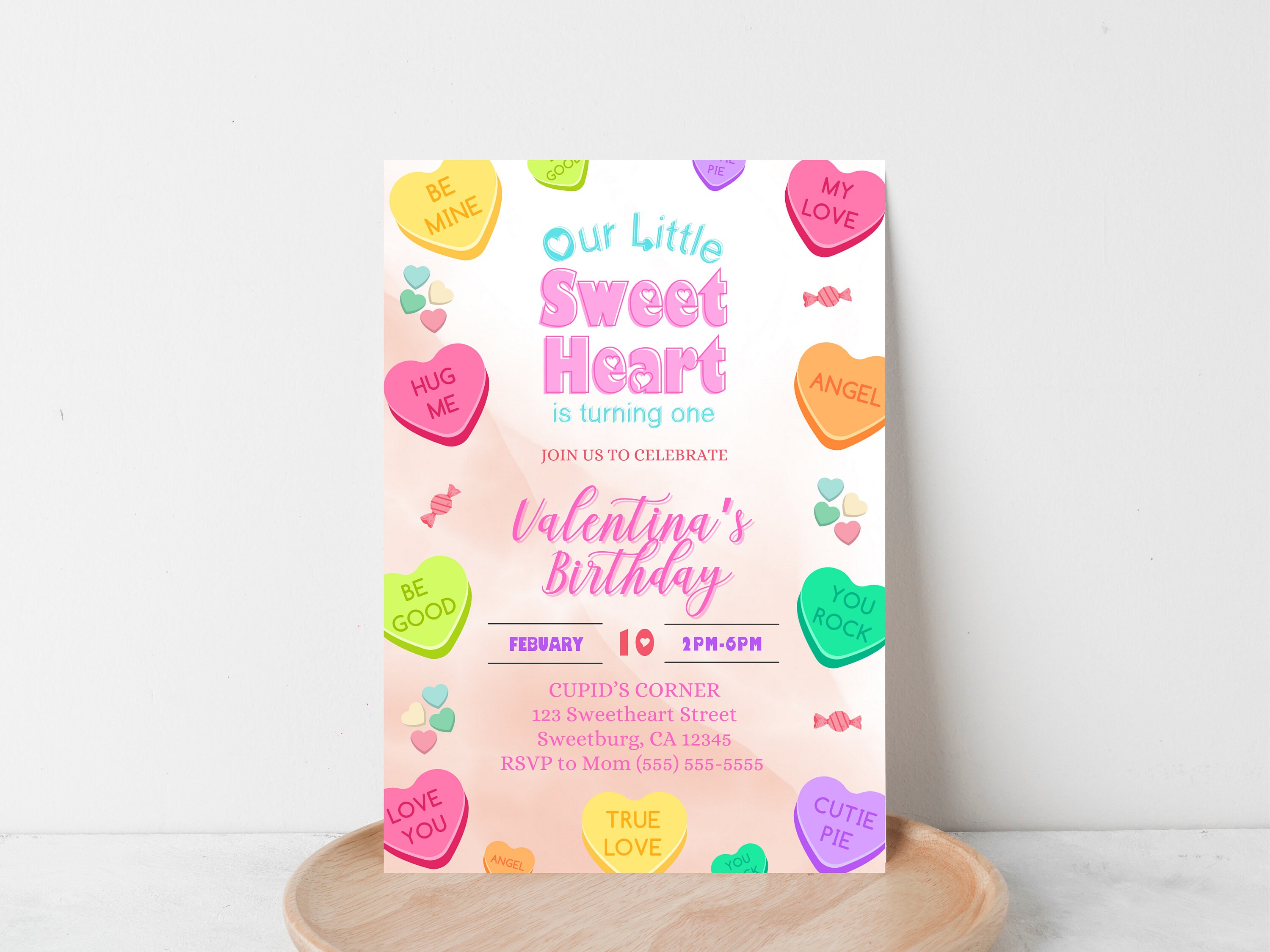 Valentine Pink Heart Invite Sweetheart Birthday Invite Conversation ...