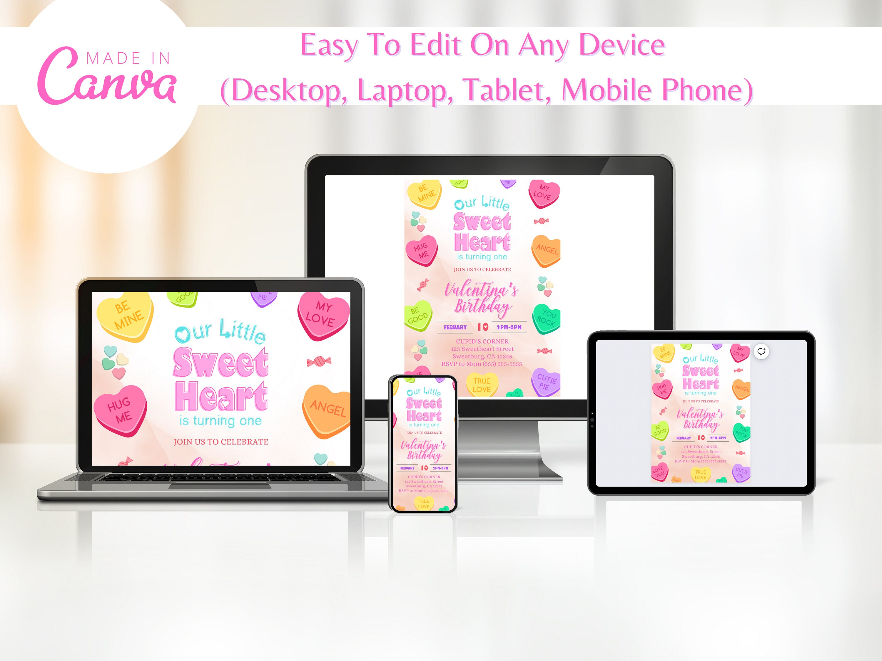 Valentine Pink Heart Invite Sweetheart Birthday Invite Conversation ...