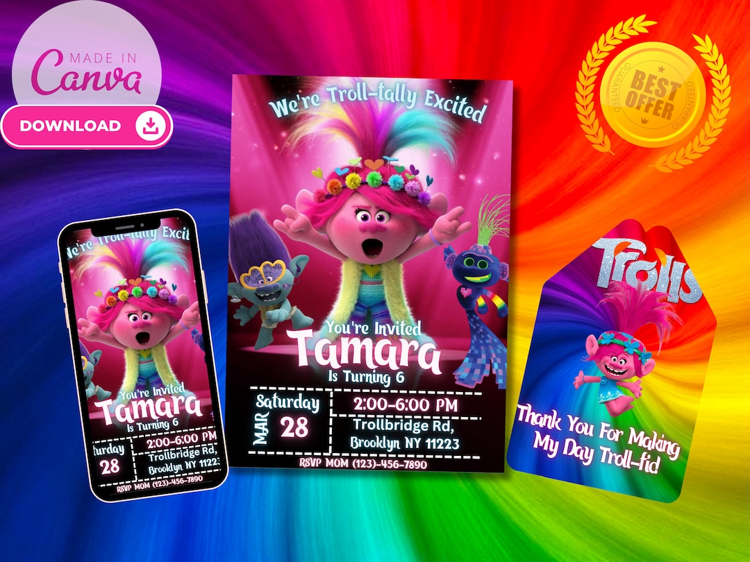 Trolls Poppy Birthday Invitation Trolls Poppy Invitation - Etsy