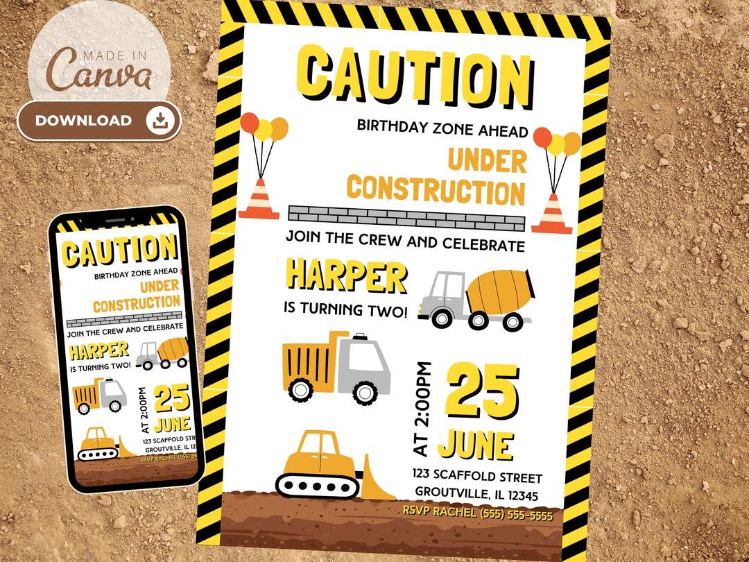 Construction Birthday Invite | Construction Invitation | Dump Truck ...