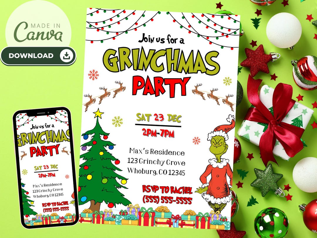 Grinch Party Invitation Grinch Invitation Christmas Invite Grinchmas ...