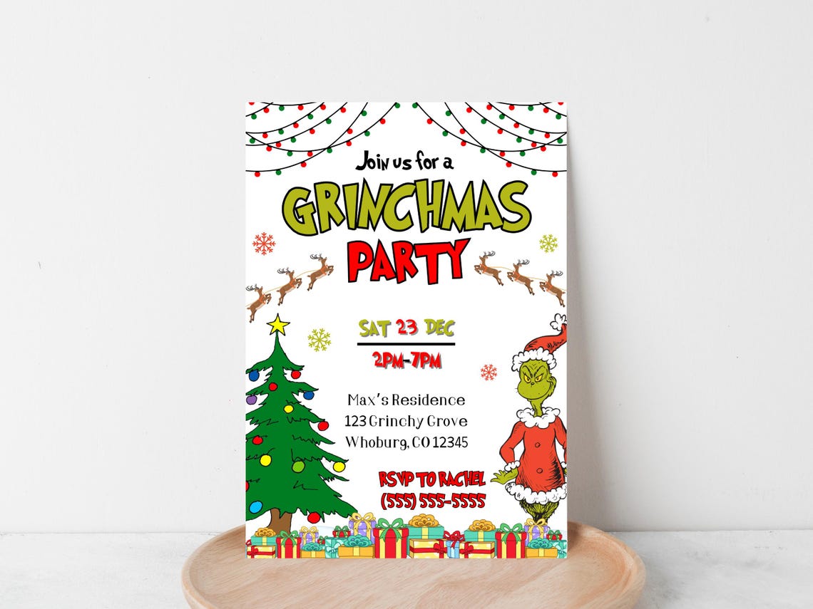 Grinch Party Invitation Grinch Invitation Christmas Invite Grinchmas ...