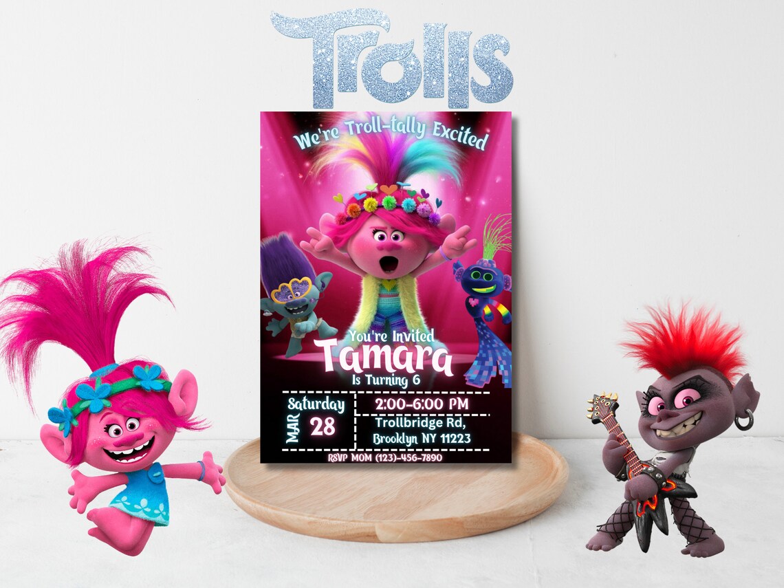 Trolls Poppy Birthday Invitation Trolls Poppy Invitation - Etsy