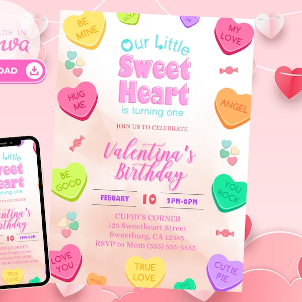 Conversation Heart Invite Template - Etsy