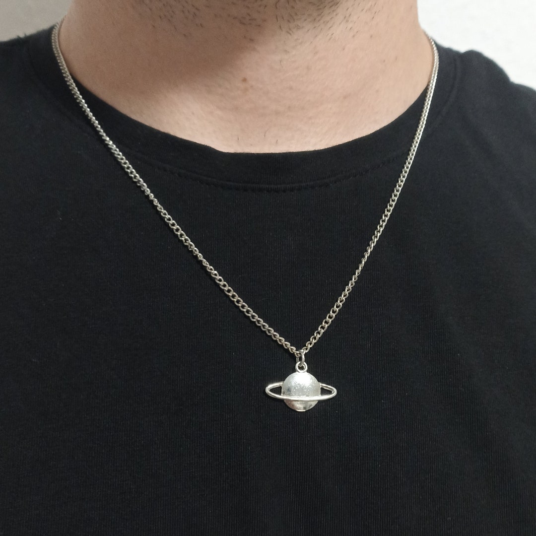 Silver Saturn Planet Necklace for Men,saturn Stainless Steel Chain ...