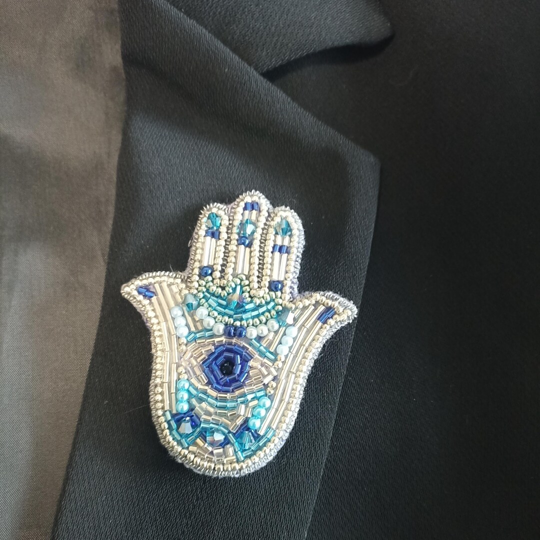 Hamsa Hand Evil Eye Brooch, Lucky Charm Pin, Protective Amulet With ...