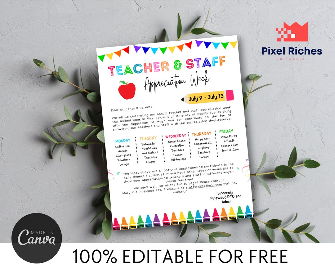 EDITABLE Teacher Appreciation Week Flyer School Staff - Etsy