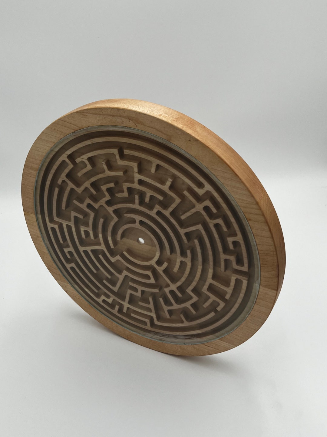 Handcrafted Dual-sided Wooden Labyrinth Puzzle Intricate Circular Maze ...