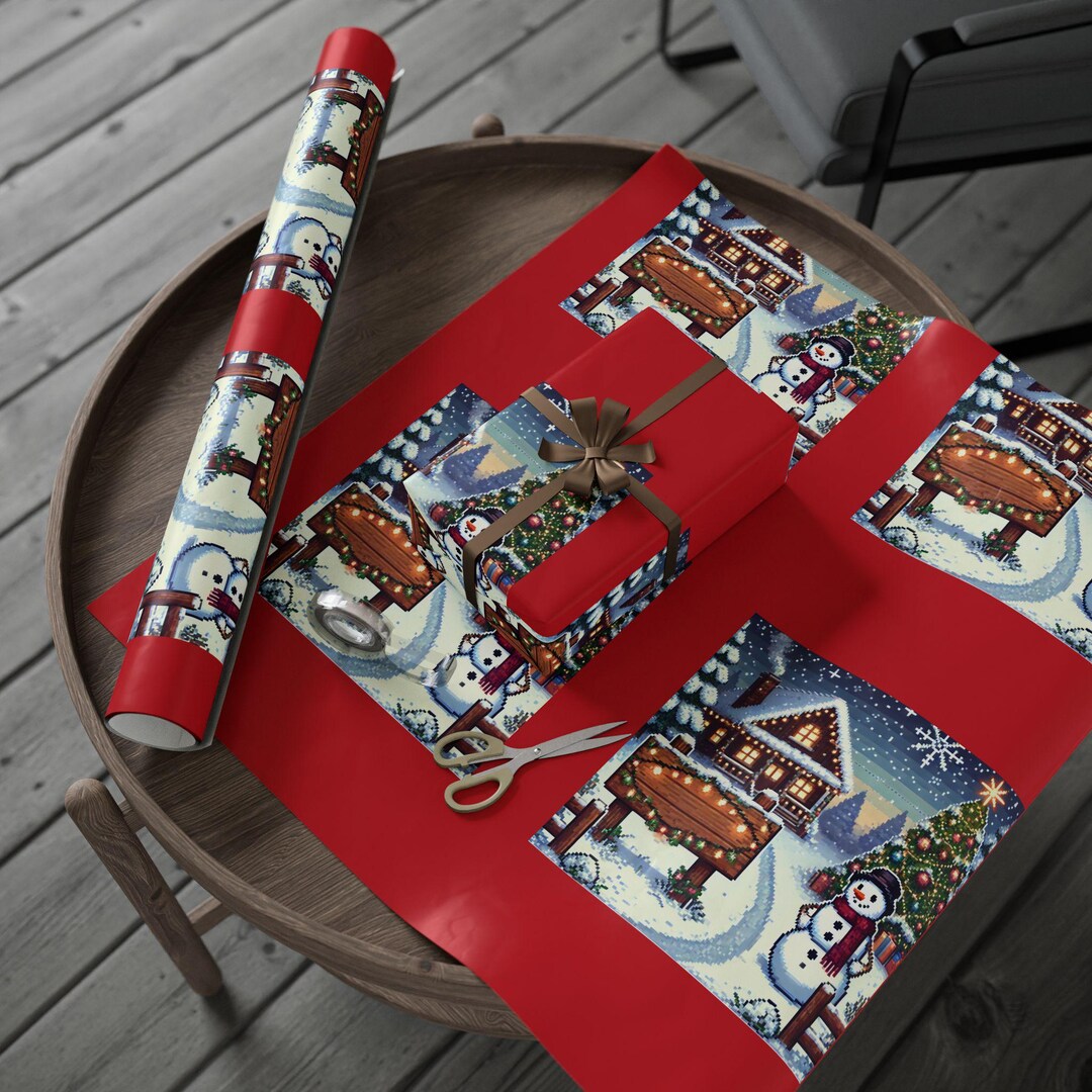 Pixel Art Christmas Wrapping Paper - Glossy Finish, Festive Design, 2 ...
