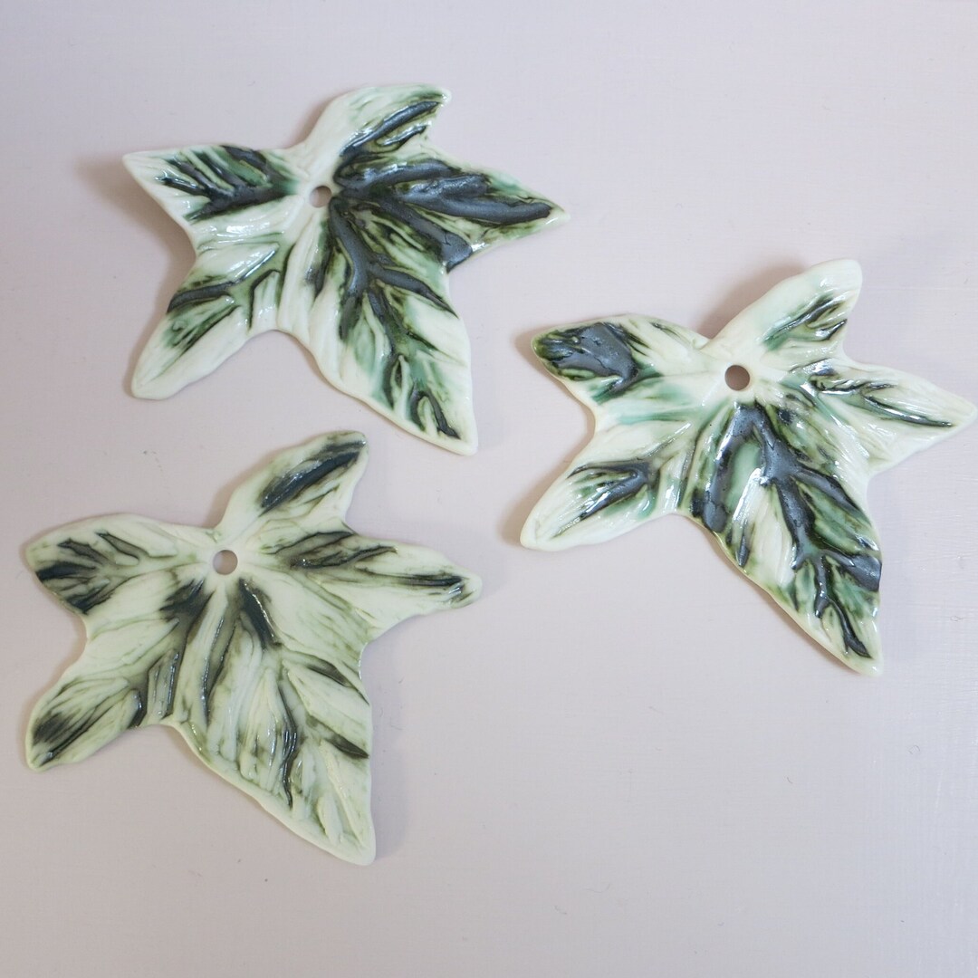 3 X Porcelain Ivy Leaves, in Broad Ivy Leaf Design, Craft Supplies for ...
