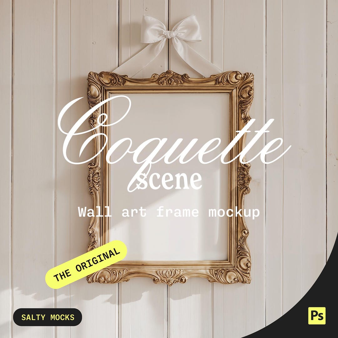 Coquette Wall Art Mockup: 5x7 Gold Vintage Frame (PSD, JPG) - Etsy