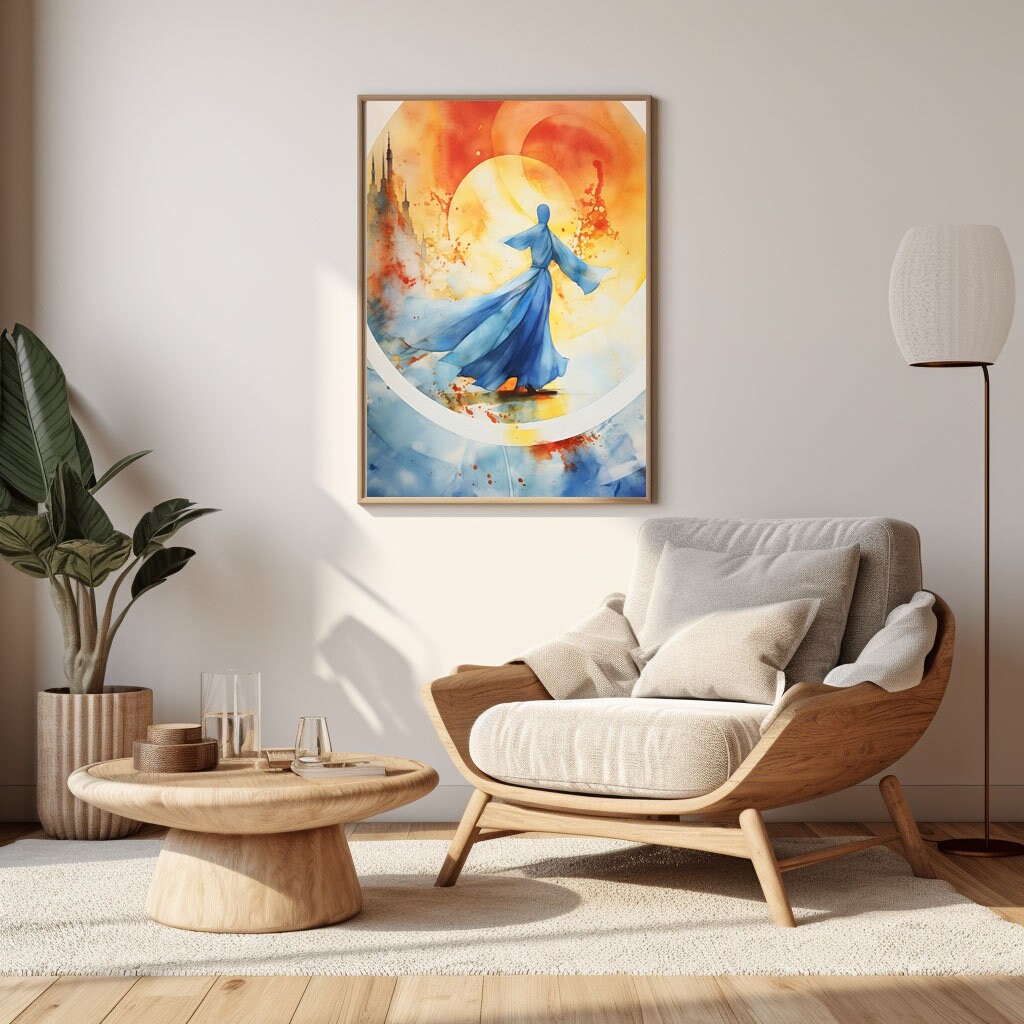 Whirling Dervish, Abstract Moon, Sufi, Hafez, Mevlana Rumi, Watercolour ...