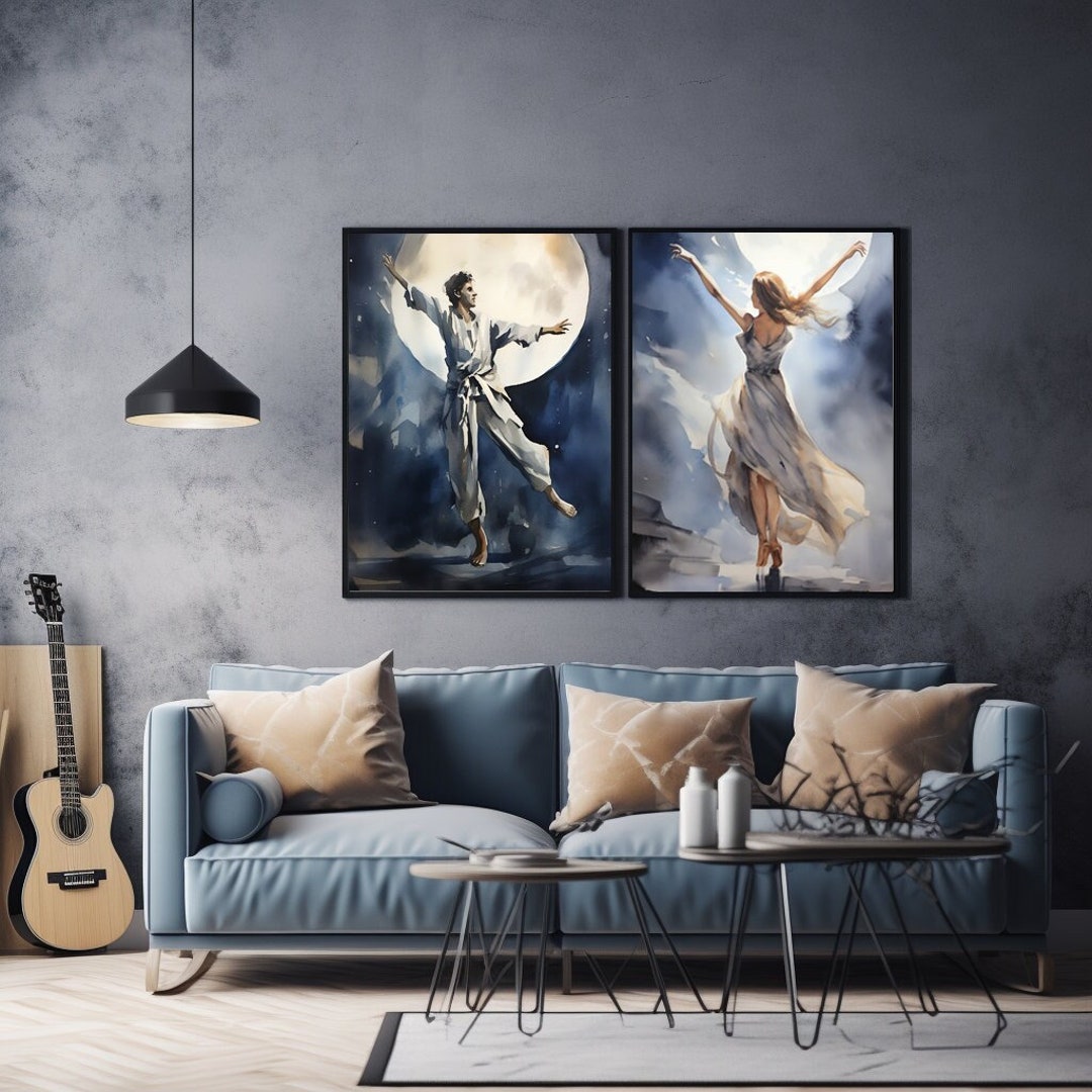 2 Pack Poster Set, Moon Dance, Dancing Couple, Watercolour Painting ...
