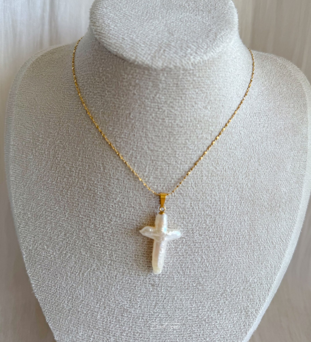Baroque Freshwater Pearl Cross Necklace - Titanium Steel Chain L Cross ...