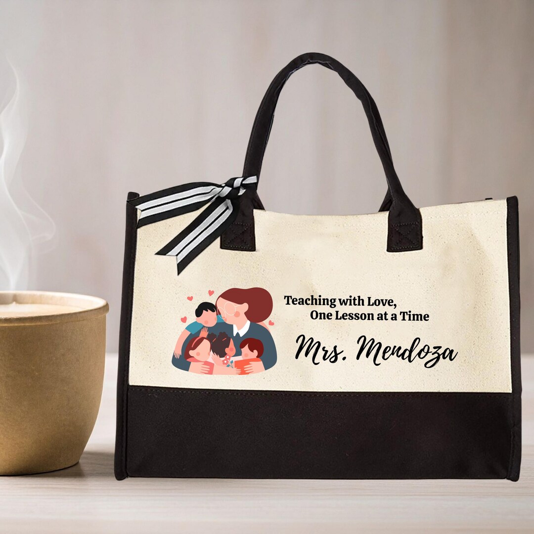 Personalized Teacher Tote Bag – “teaching With Love, One Lesson at a ...