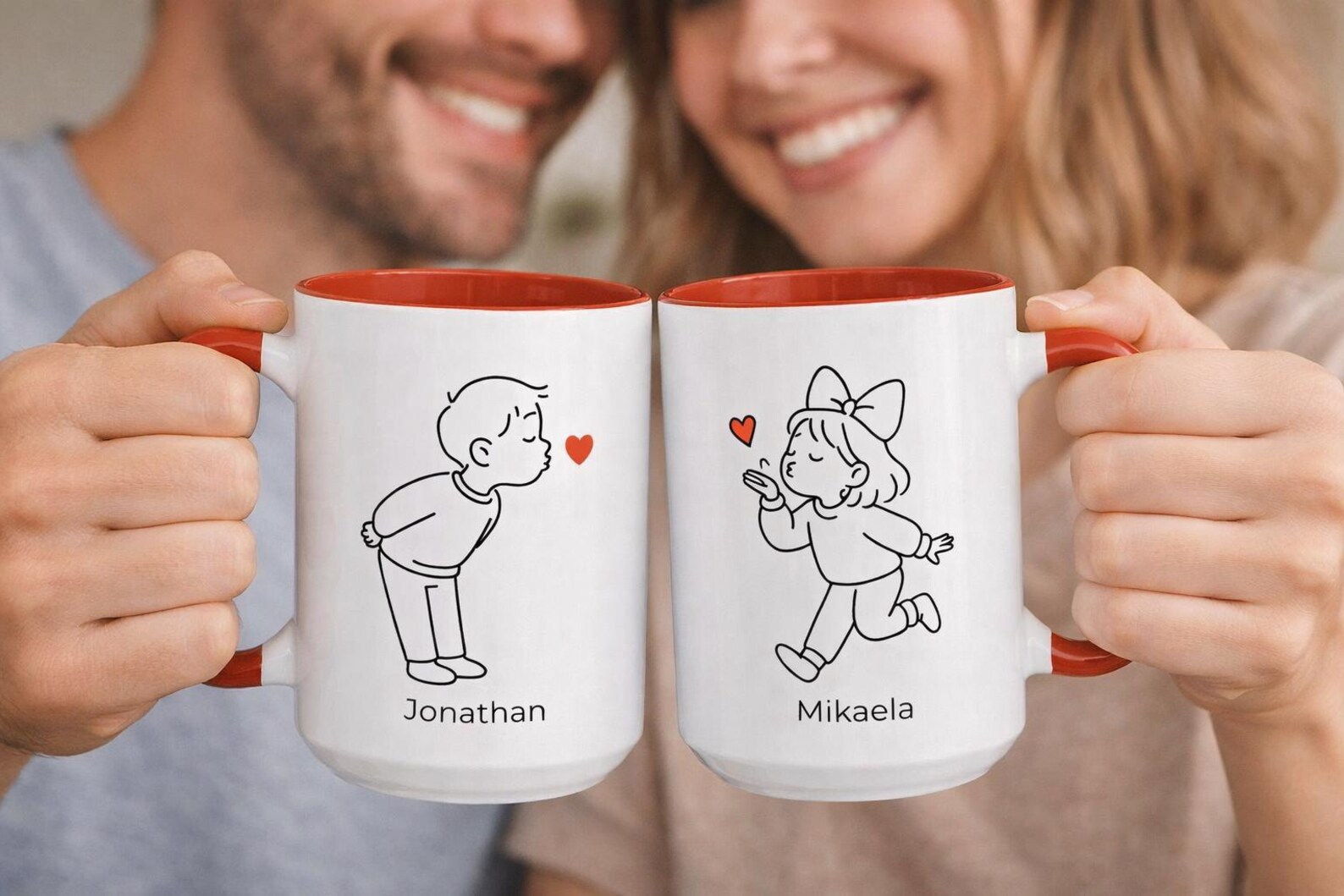 Personalized Couple Mugs | Cute Cartoon Love Mug Set | Custom Names ...