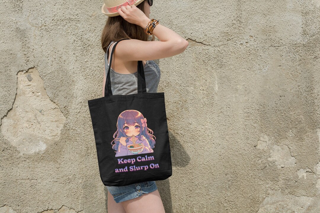 Anime Girl Ramen Tote Bag, Keep Calm and Slurp On, Funny Anime Tote ...