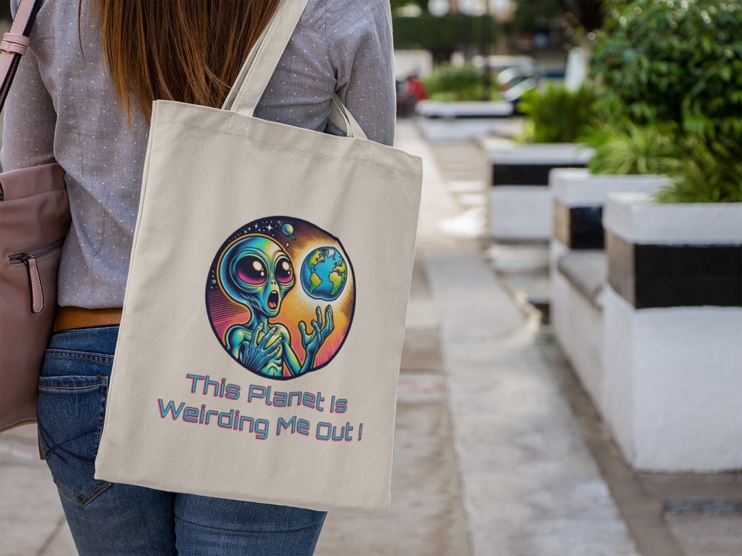 Funny Alien Tote Bag, Retro Alien Bag, Planet Earth Tote, Alien Lover ...