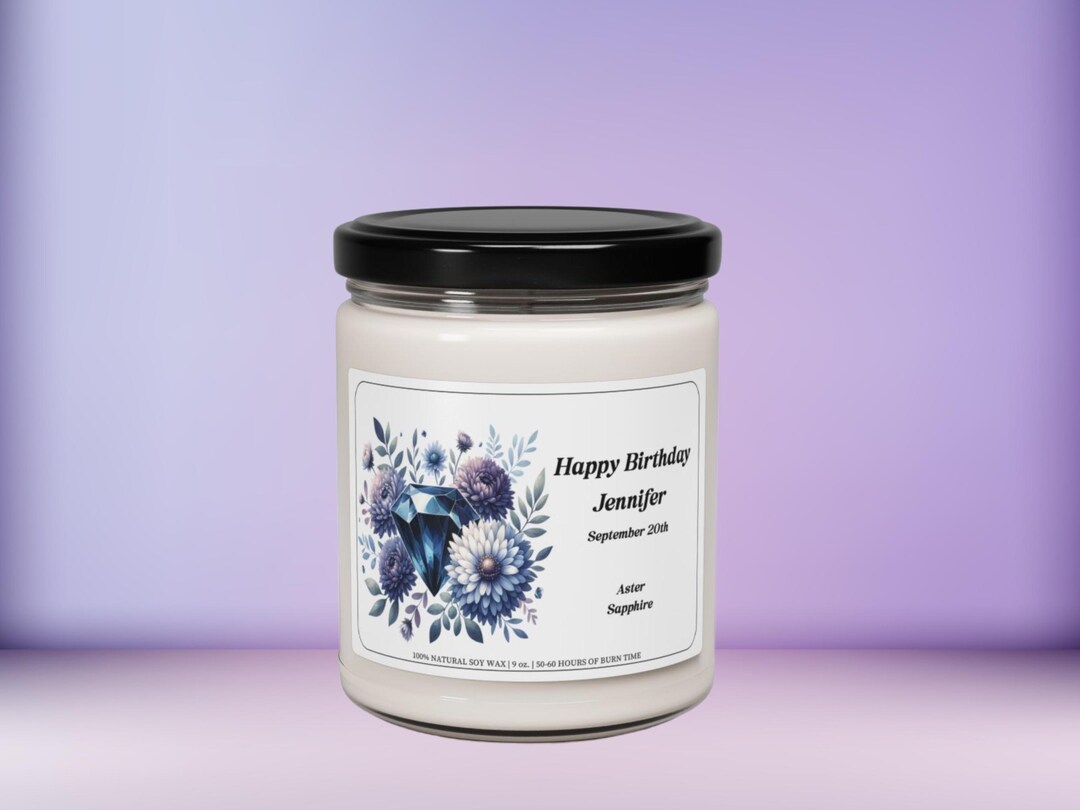 Custom Birth Flower Birthstone Candle, September Birthday Aster ...