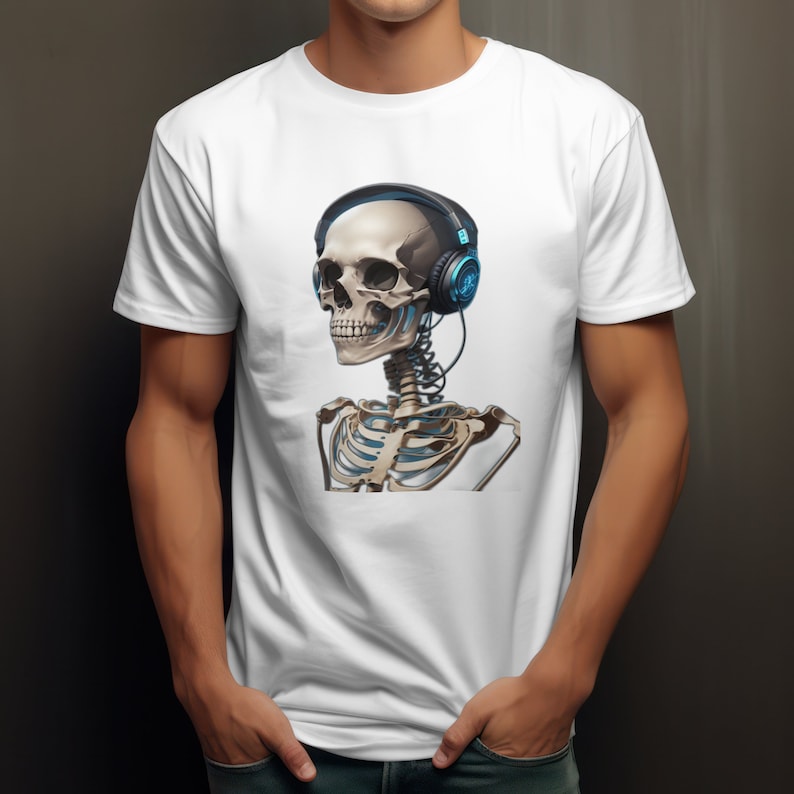 Skeleton Music Shirt, Skull Headphones T-shirt, Funny Halloween Gift ...
