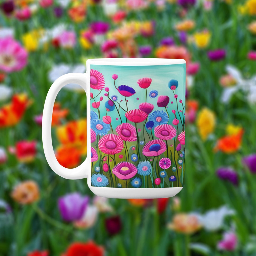Wildflower Coffee Mug, Floral Design Cup, Coffee Lover Gift, Flower ...