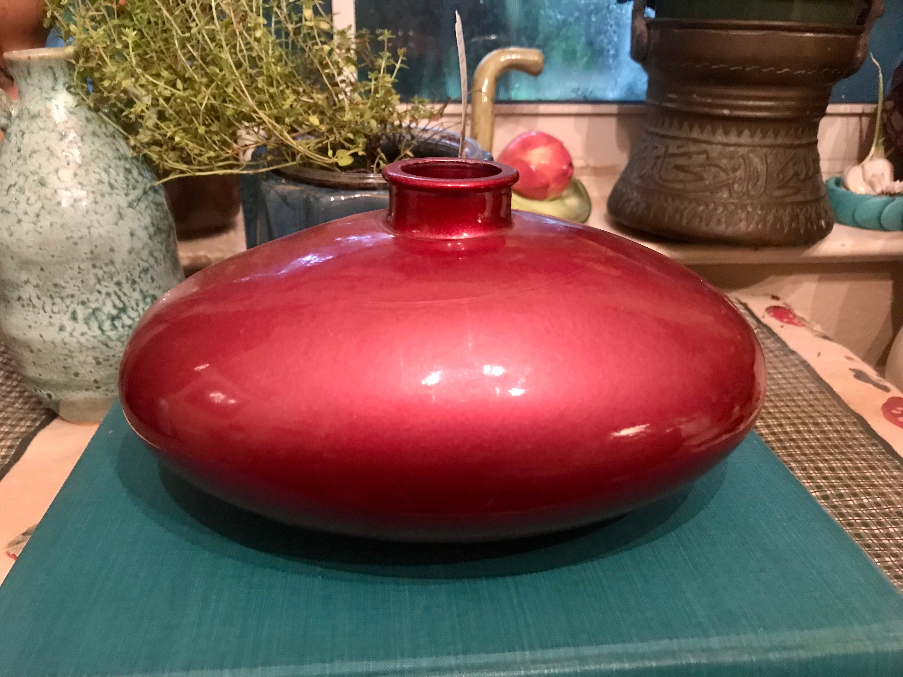 Vintage Glass Squat Vase Cranberry Deep Pink Atomic Shape Unique Weird ...