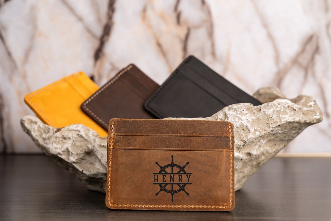 Custom Leather Card Holder for Boat Captain, Personalized Gift for Boat ...