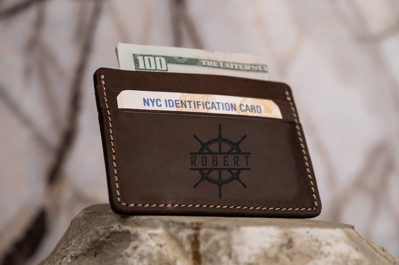 Custom Leather Card Holder for Boat Captain, Personalized Gift for Boat ...