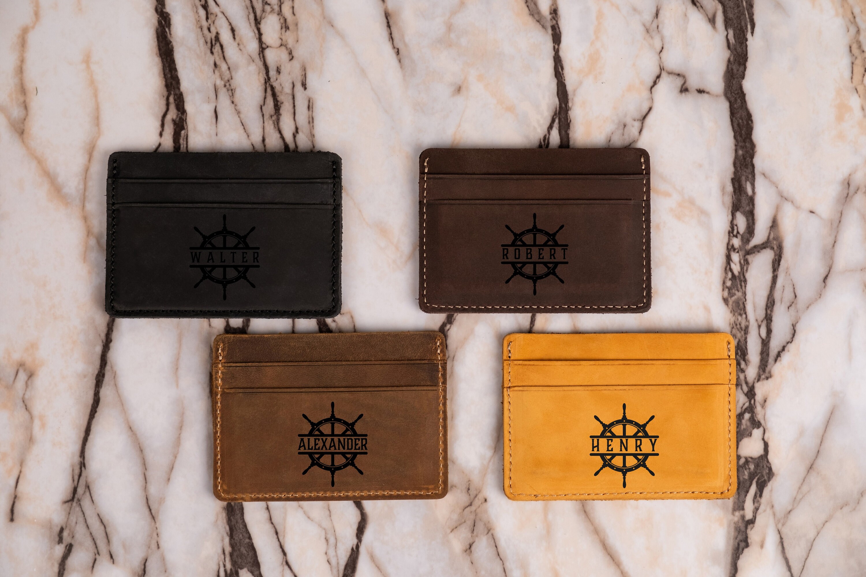 Custom Leather Card Holder for Boat Captain, Personalized Gift for Boat ...