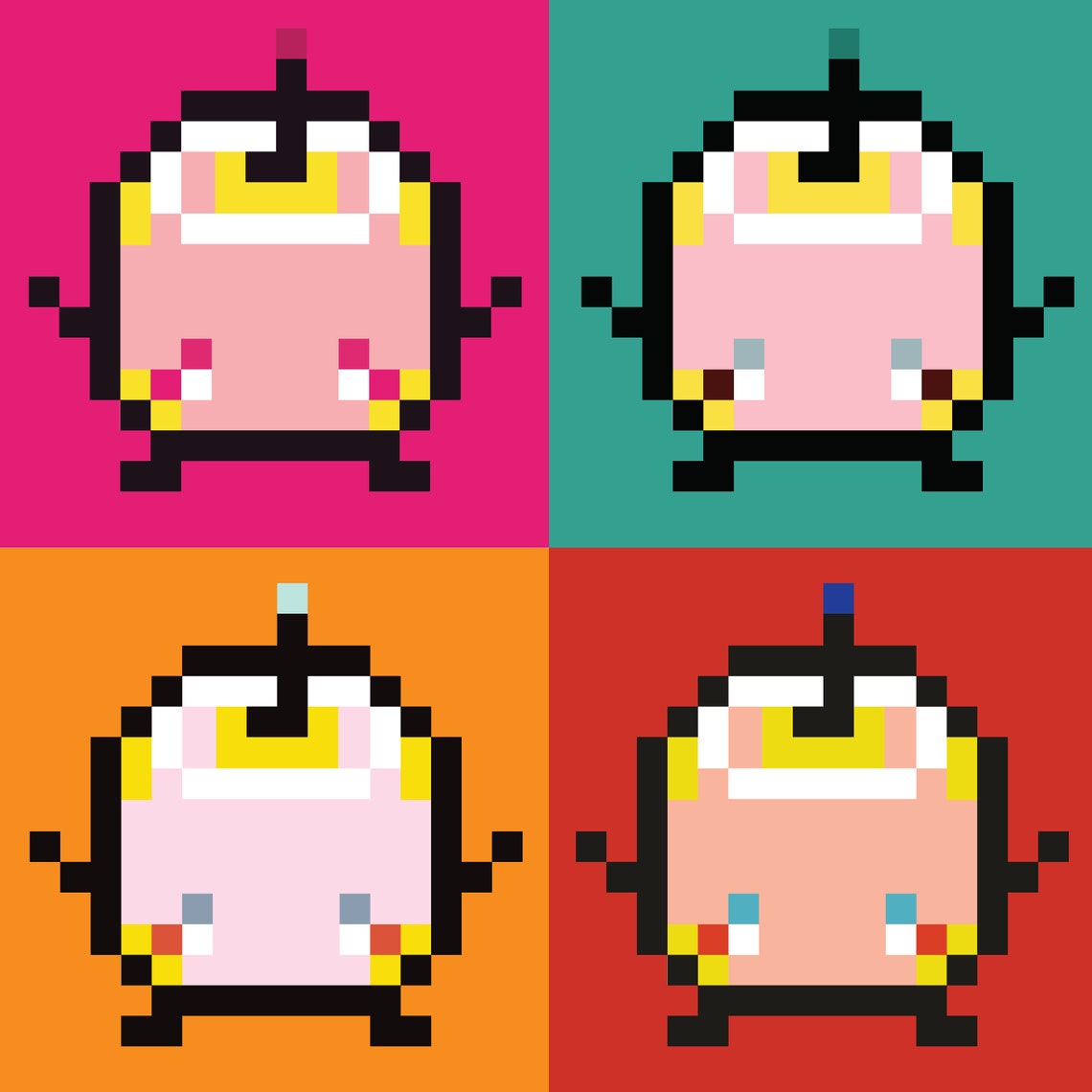 4-pack Stardew Valley Inspired Junimo Colorful Quad Digital Art Wall ...